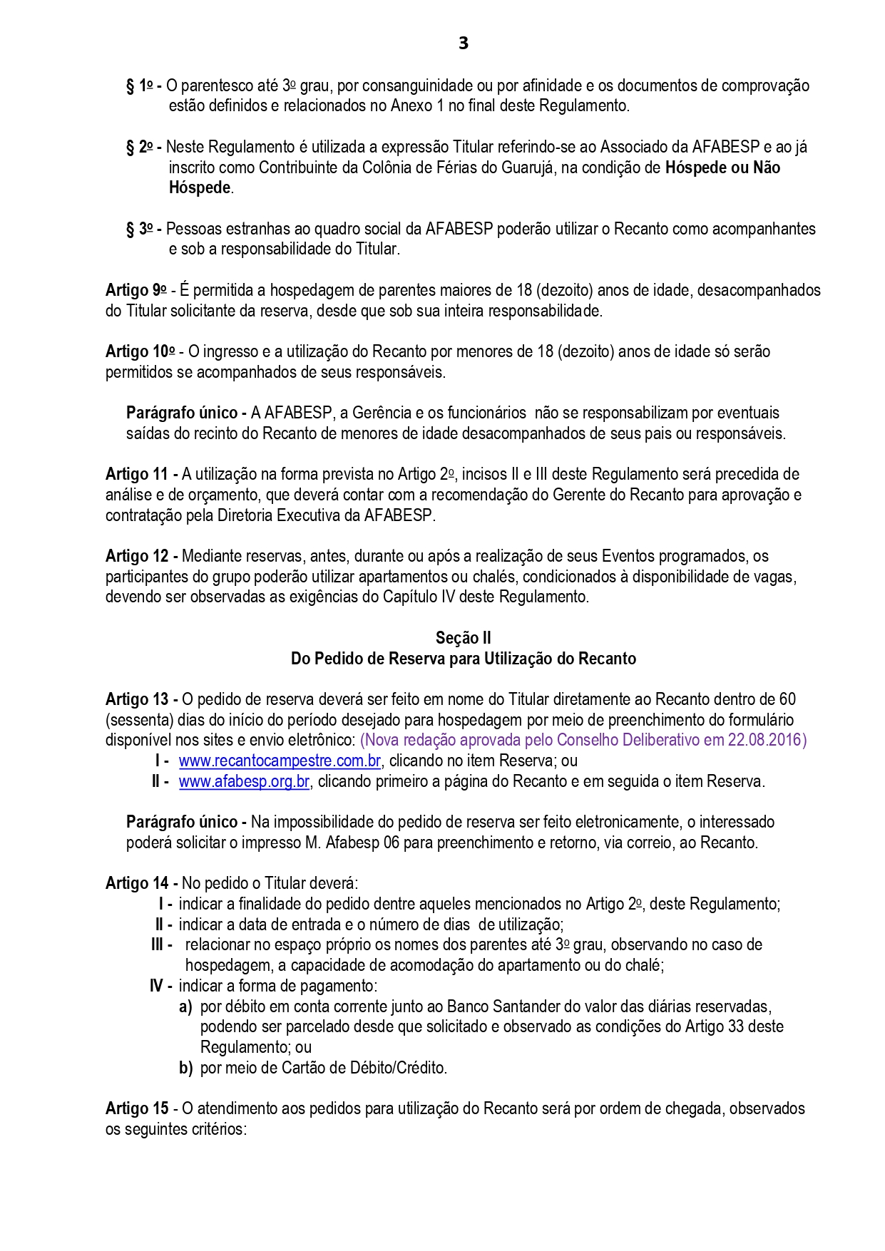 REGULAMENTO DO RECANTO CAMPESTRE VINHEDO - AFABESP